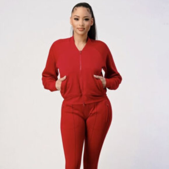 Pants & Jumpsuits | Red Small 2 Piece Zip Up Outfits For Women ...